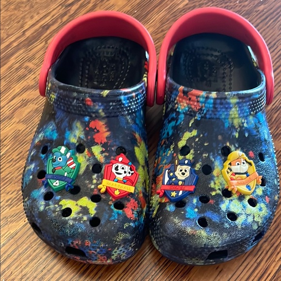 CROCS | Shoes | Paint Splattered Crocs With Paw Patrol Jibbitz | Poshmark